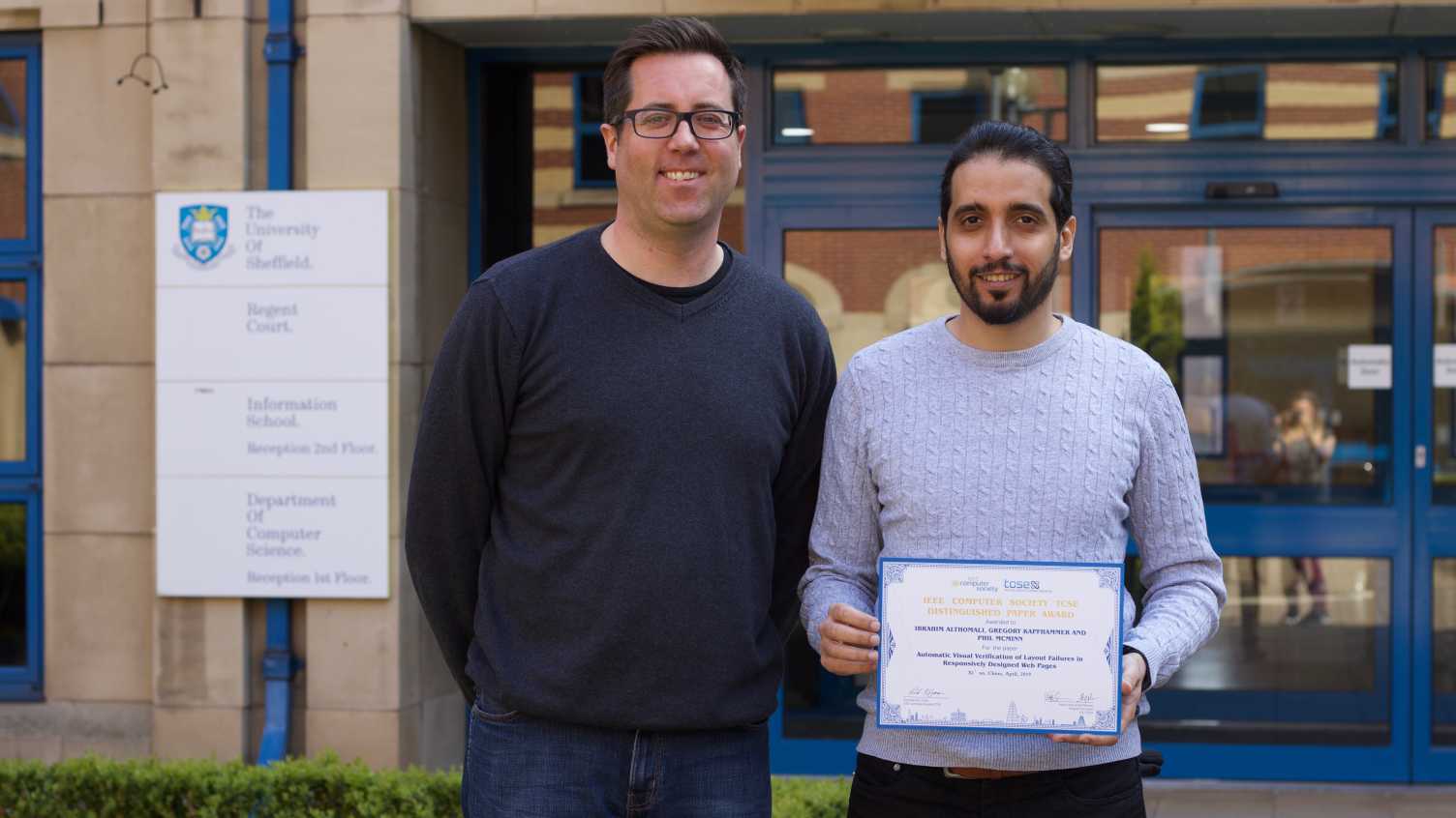 PhD student Ibrahim Althomali and Professor Phil McMinn of the Department awarded IEEE ...
